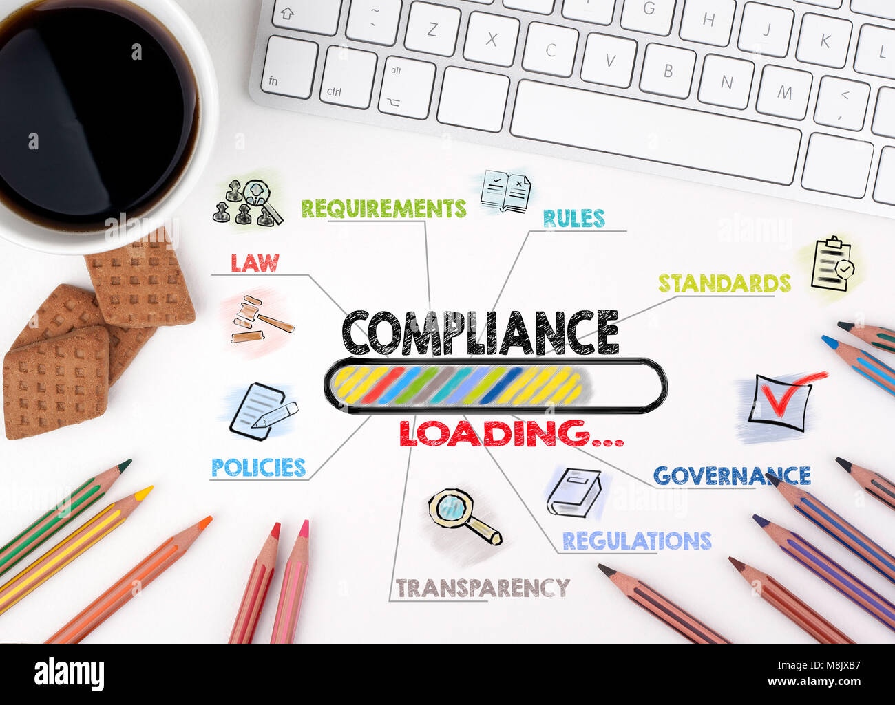 compliance , Business concept. Chart with keywords and icons. White ...