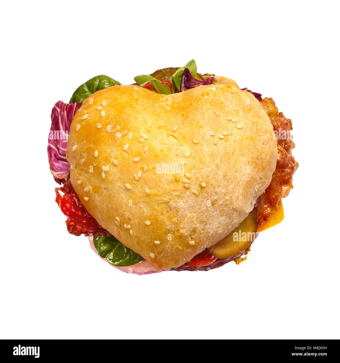Heart shaped hamburger, love burger fast food concept, isolated on ...