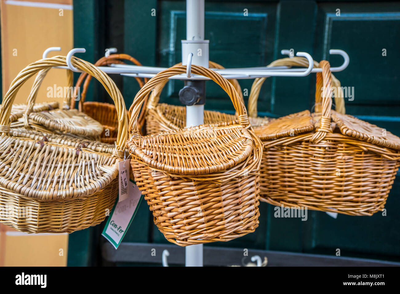 wicker baskets at a street stall in Spain Stock Photo - Alamy