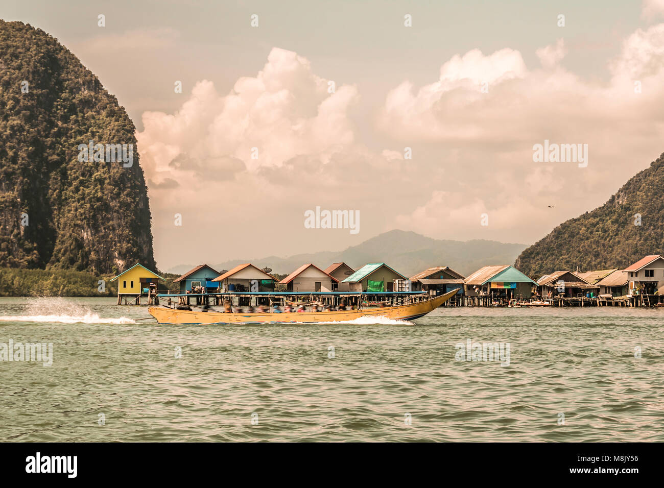 fishing village built on platforms of stilt houses in the bay of Phang ...