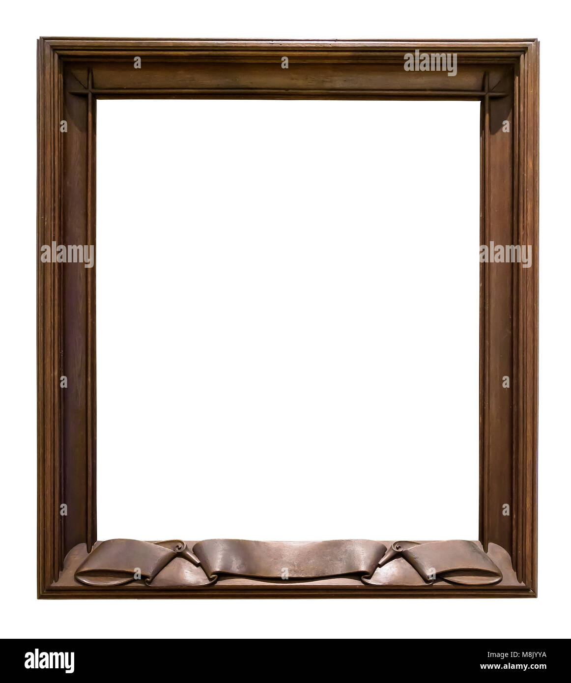 Dark wooden decorative picture frame isolated on white background with ...