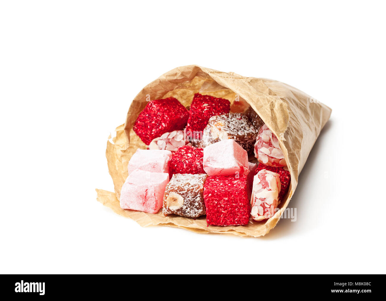 Assortment turkish delight in paper bag isolated on white Stock Photo ...