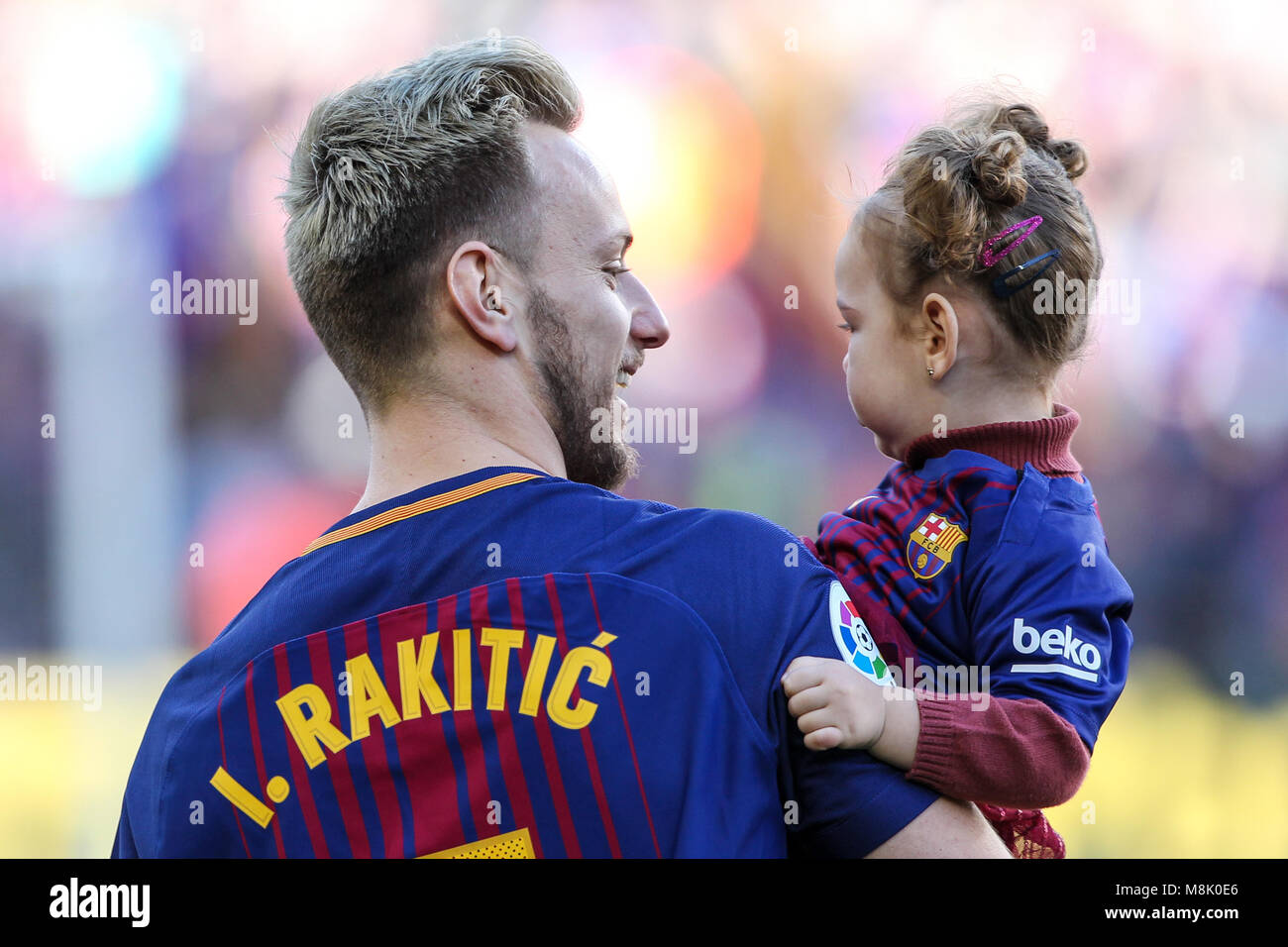 18th March 2018 Ivan Rakitic of FC Barcelona with his daughter before ...
