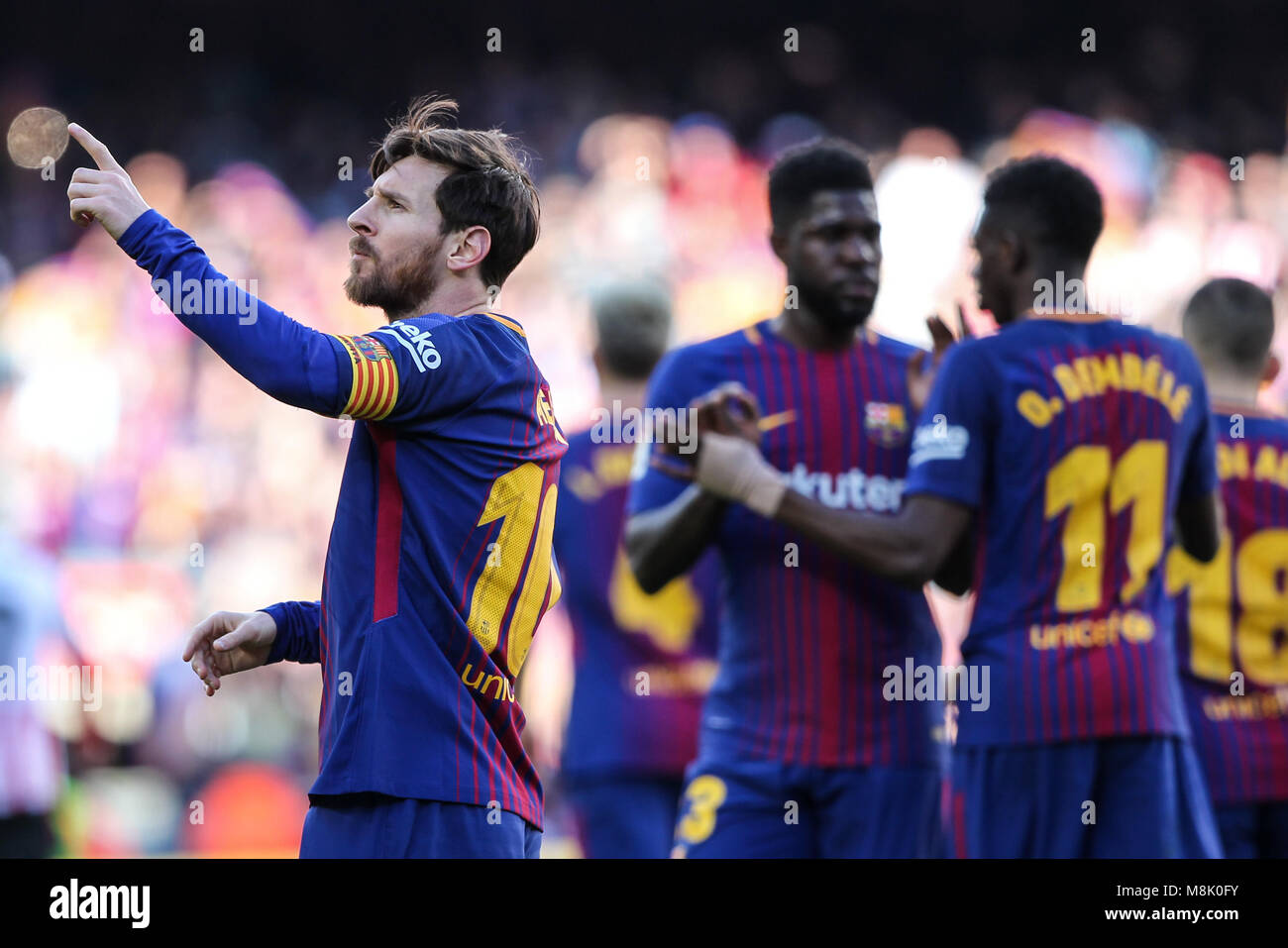 18th March 2018 Lionel Messi of FC Barcelona celebrates 2-0 on 30th ...