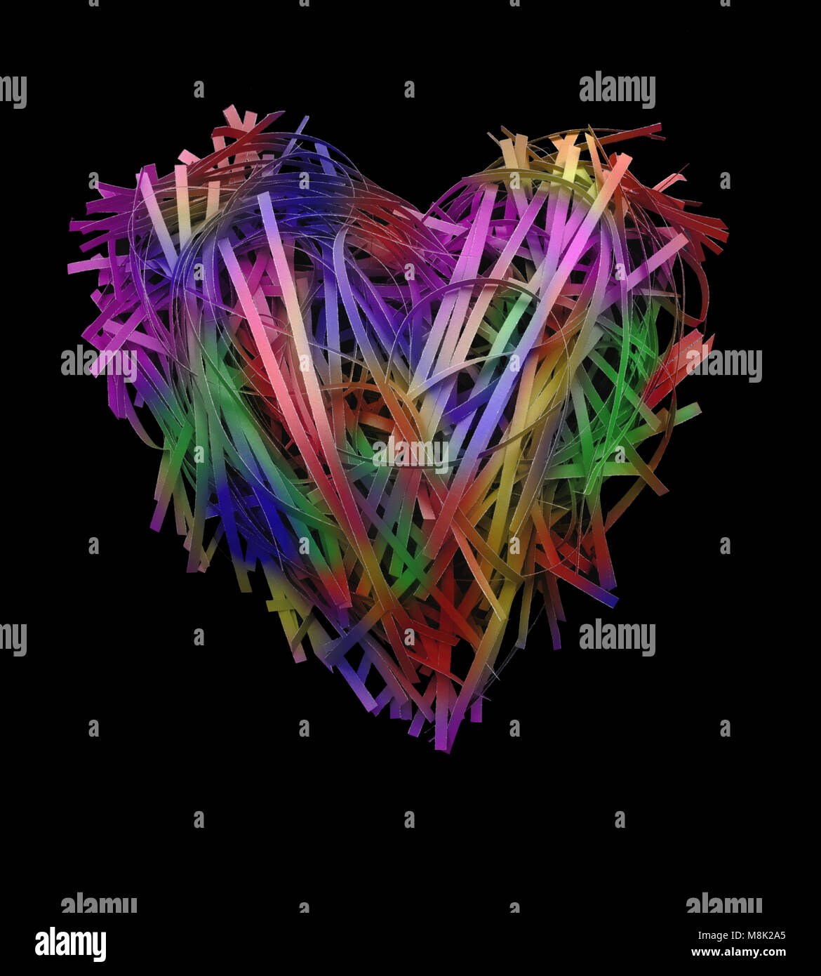 Shredded heart shape symbol on a black background Stock Photo - Alamy