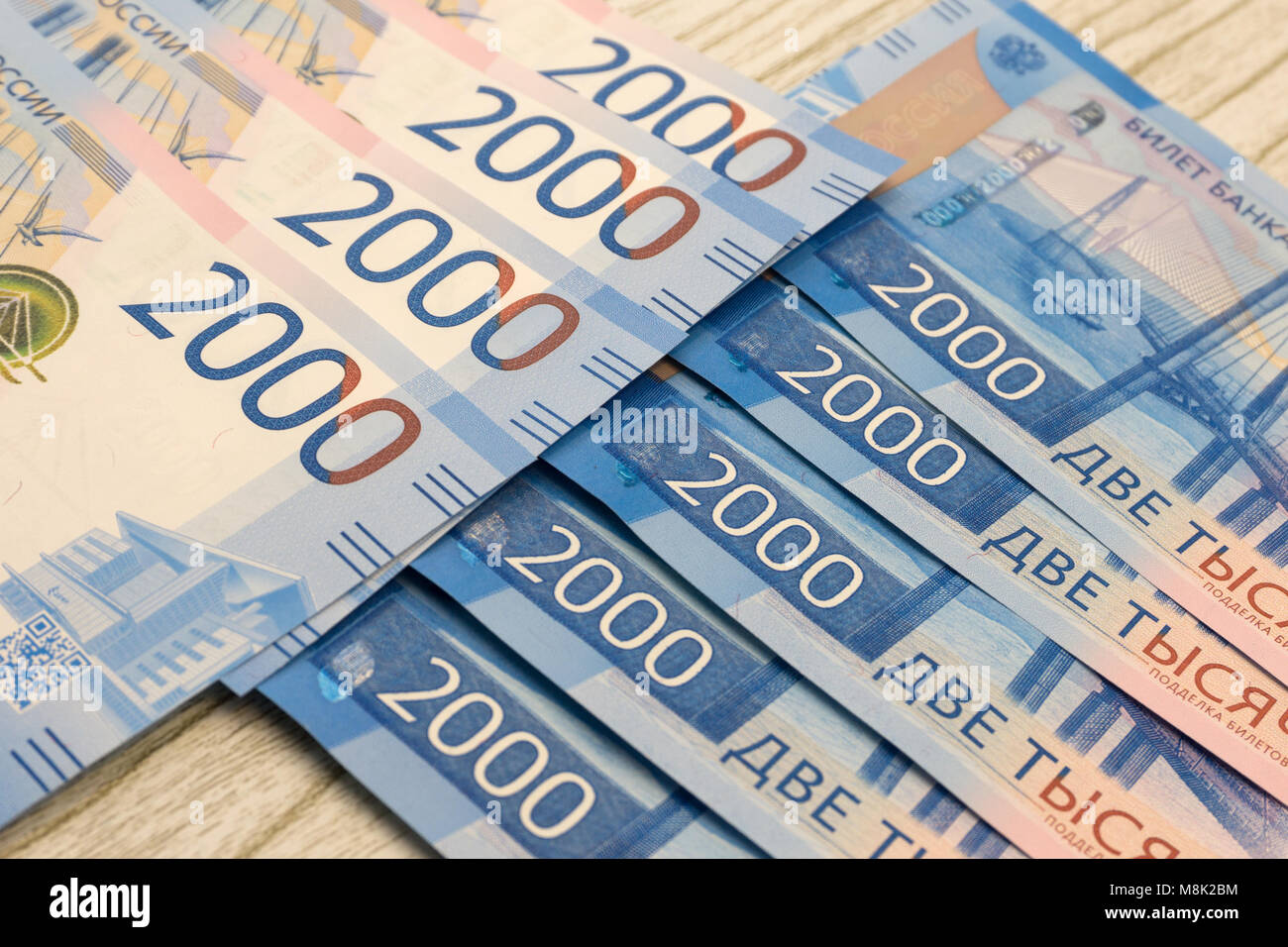 New banknotes of Russia. New notes in two thousand rubles. 100 rubles ...