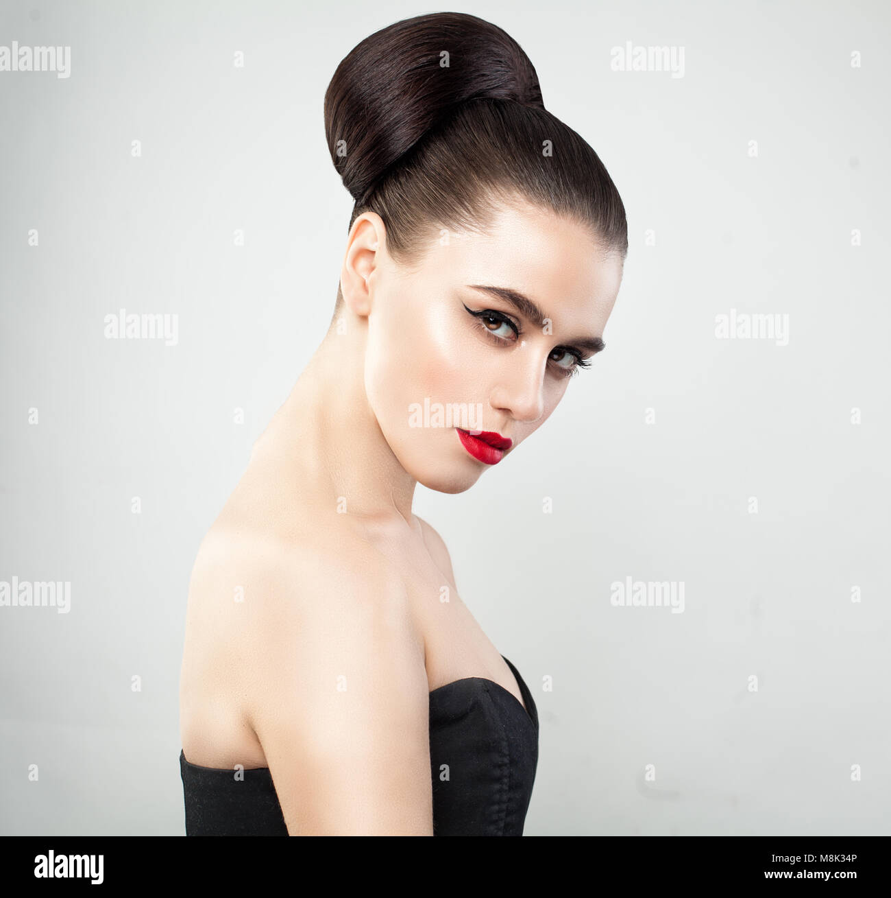 Beautiful female model face. Elegant young woman Portrait Stock Photo ...