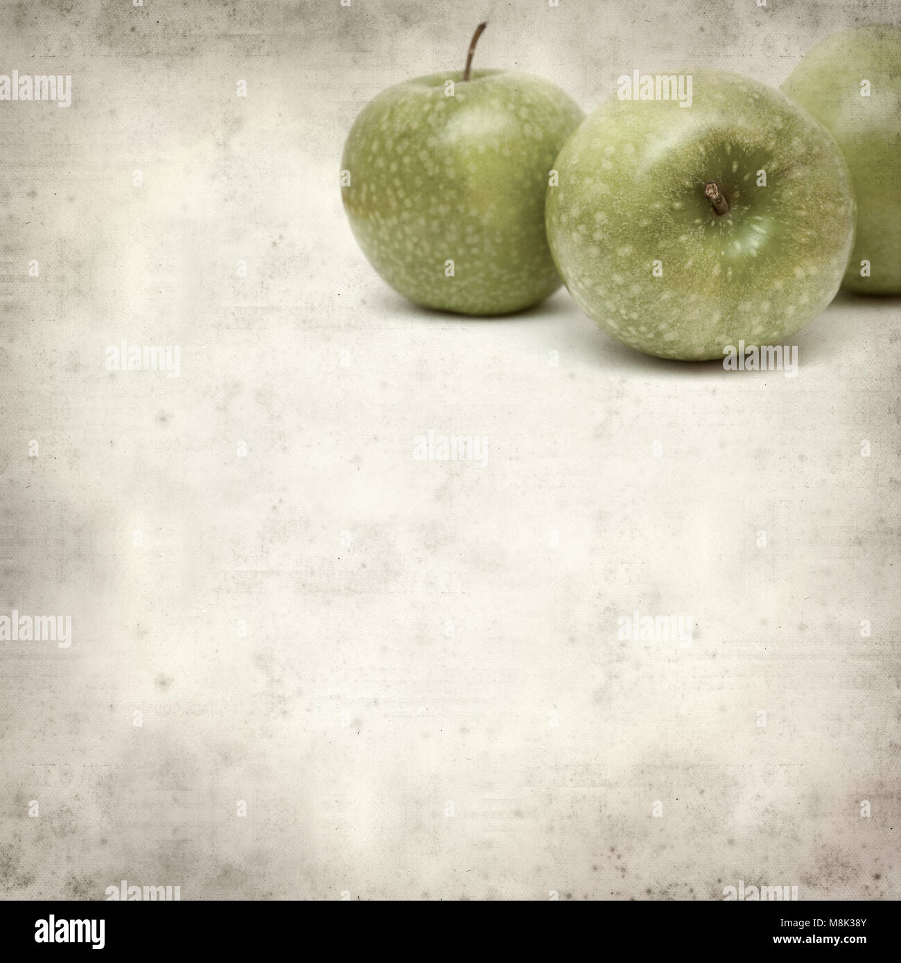 textured old paper background with green apples Stock Photo - Alamy