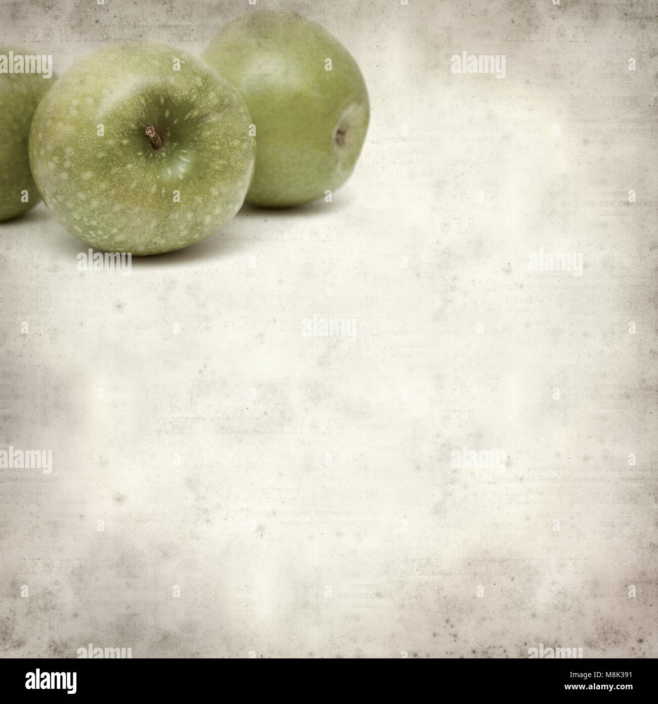 textured old paper background with green apples Stock Photo - Alamy