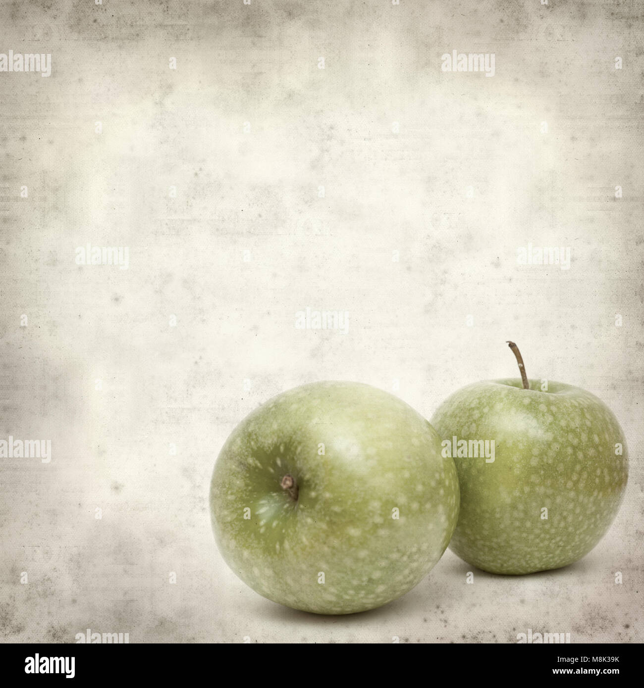 textured old paper background with green apples Stock Photo - Alamy