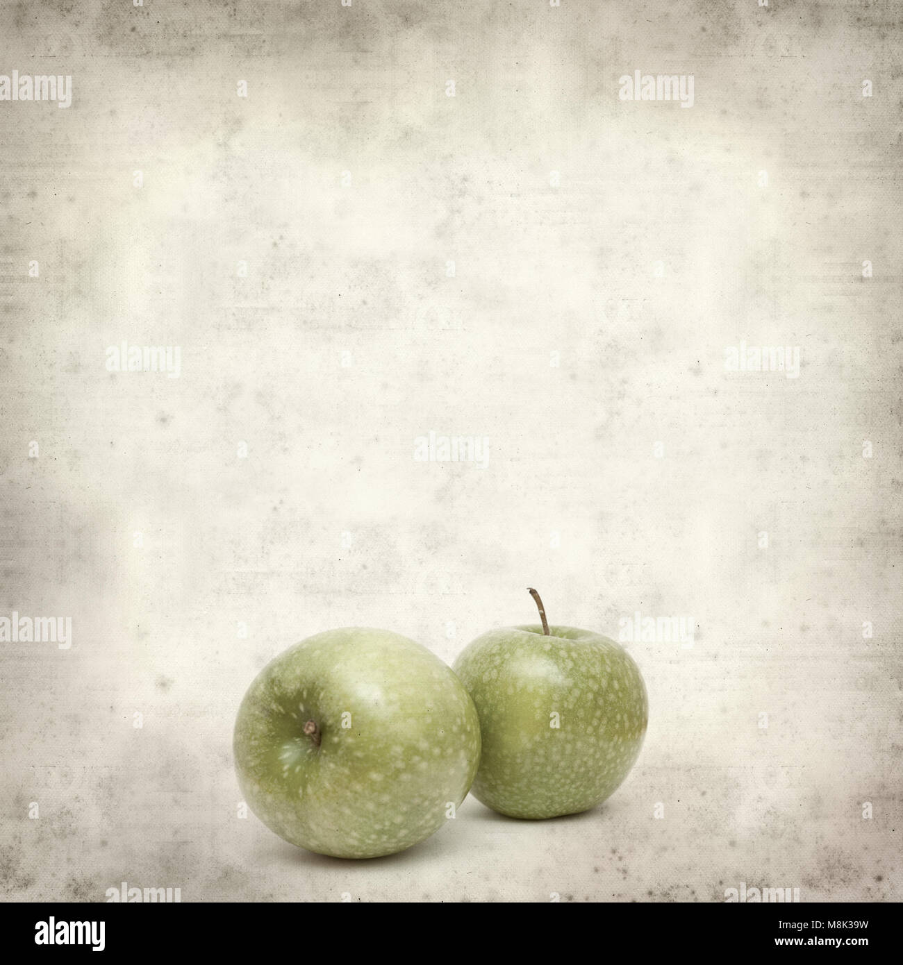 textured old paper background with green apples Stock Photo - Alamy
