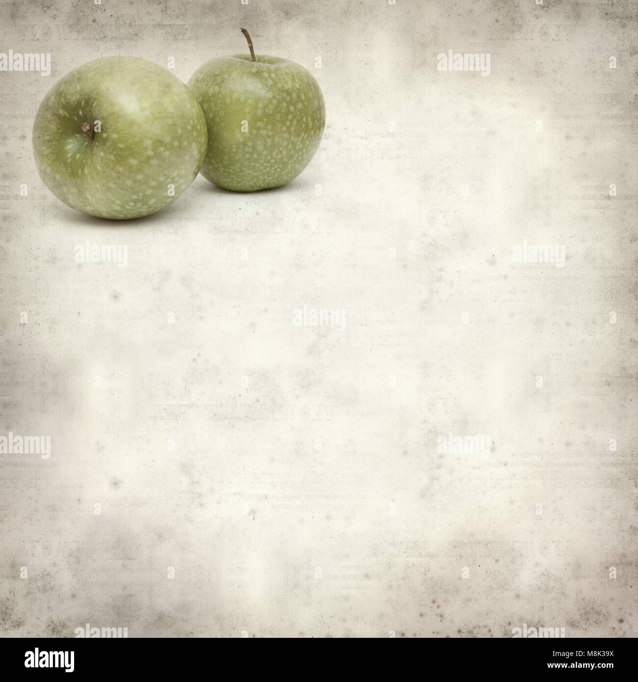 textured old paper background with green apples Stock Photo - Alamy