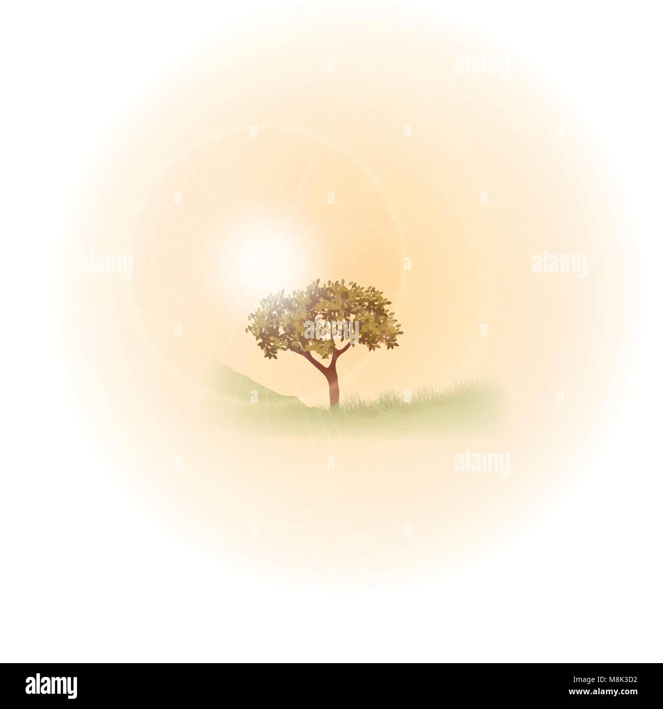 Summer with Lush Grass and Tree - Vector Illustration Stock Vector ...