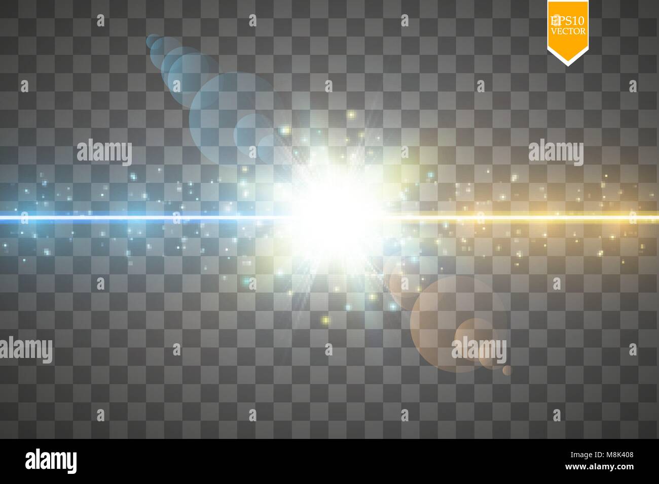 Vector illustration. Collision of two forces of blue and gold magical ...