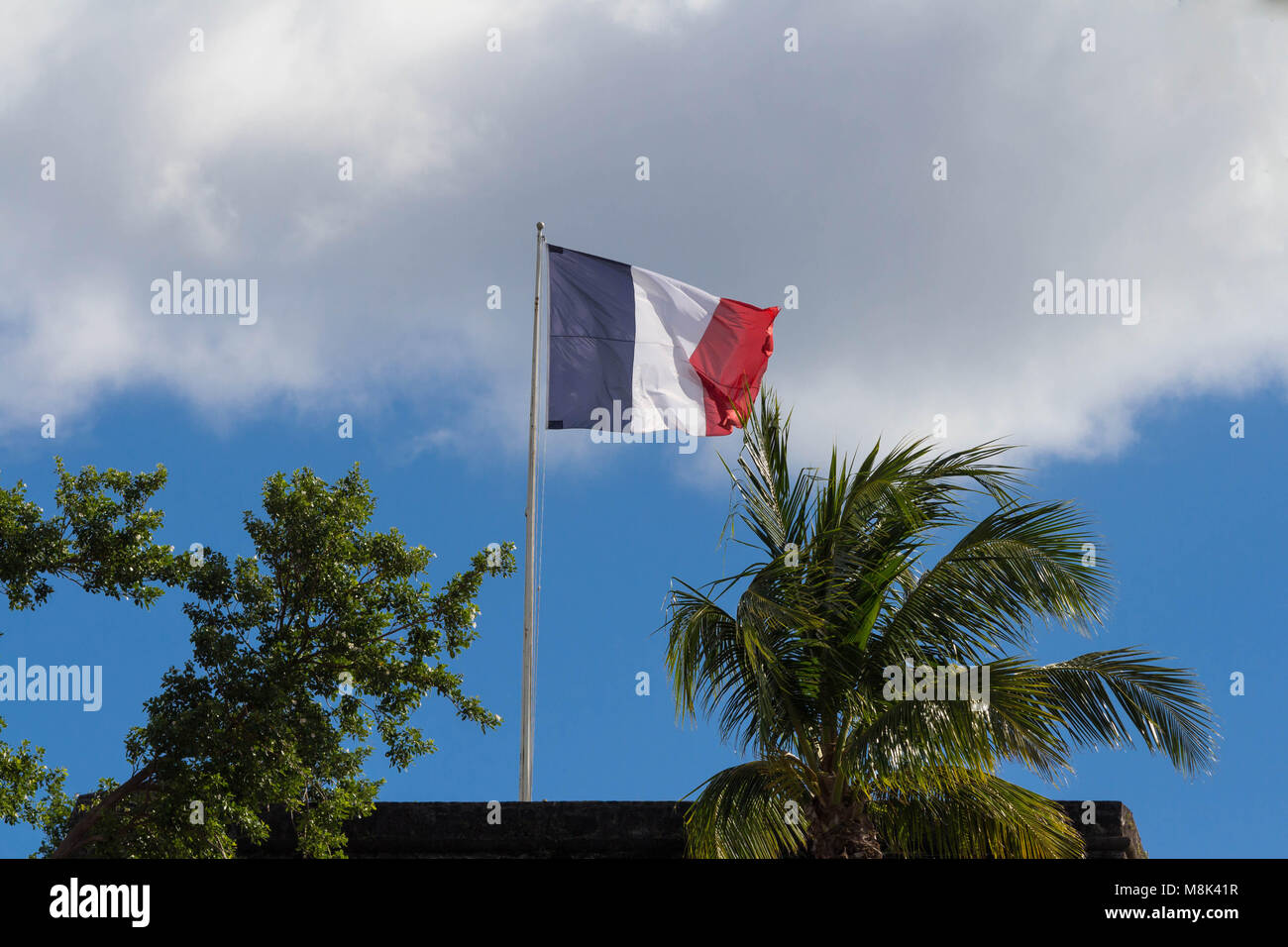 The French flag hoisted on a top of Fort Saint Louis, Martinique island ...
