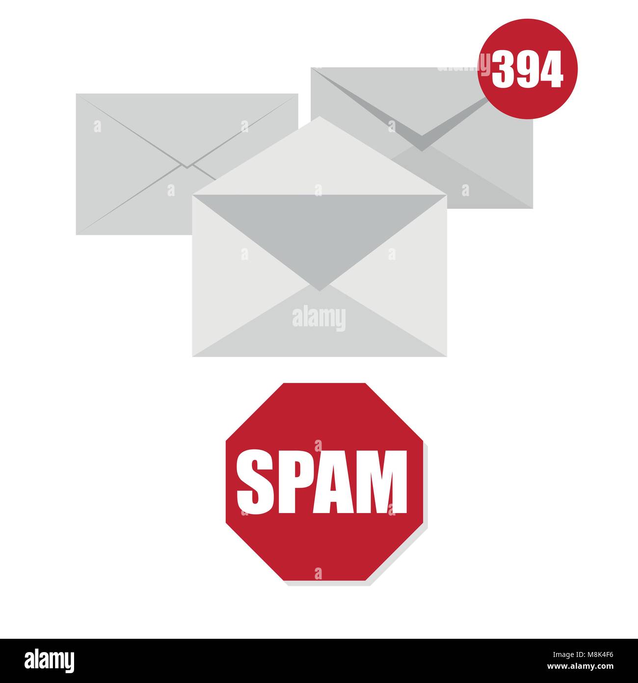 Vector illustration of spam envelope icon with counter and red sign on ...