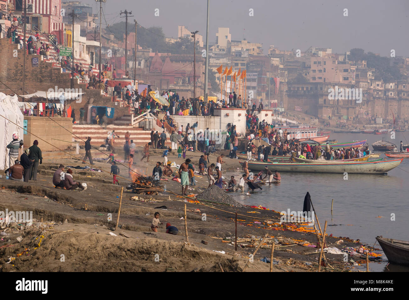 VARANASI, INDIA. February 28, 2017: A typical day on the banks of the ...