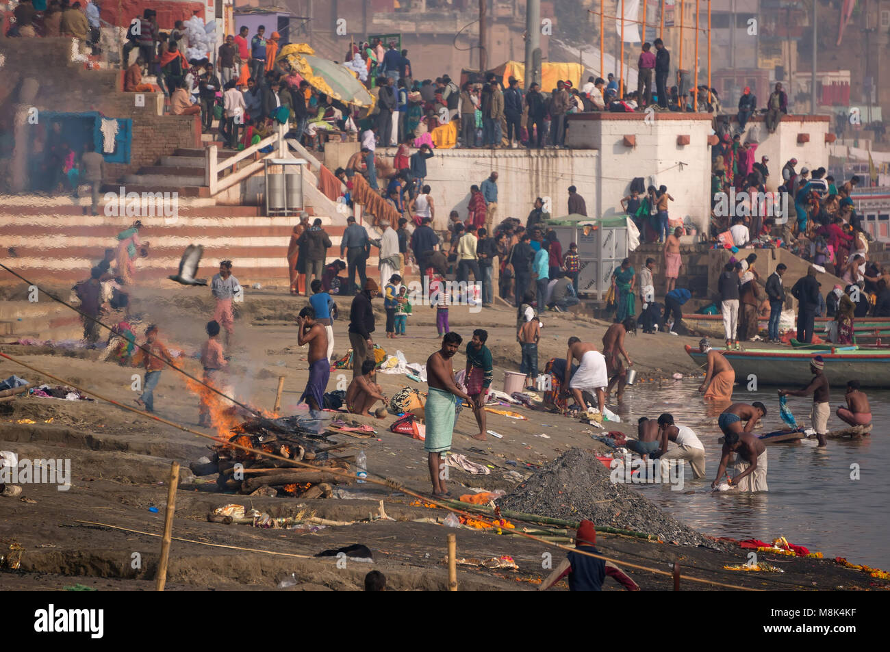 VARANASI, INDIA. February 28, 2017: A typical day on the banks of the ...