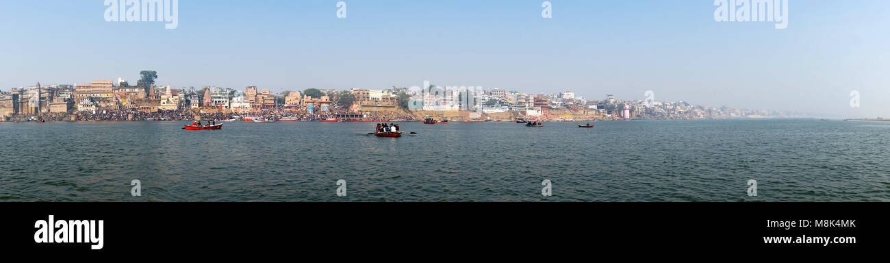 panorama of the waterfront city of Varanasi taken in India Stock Photo ...