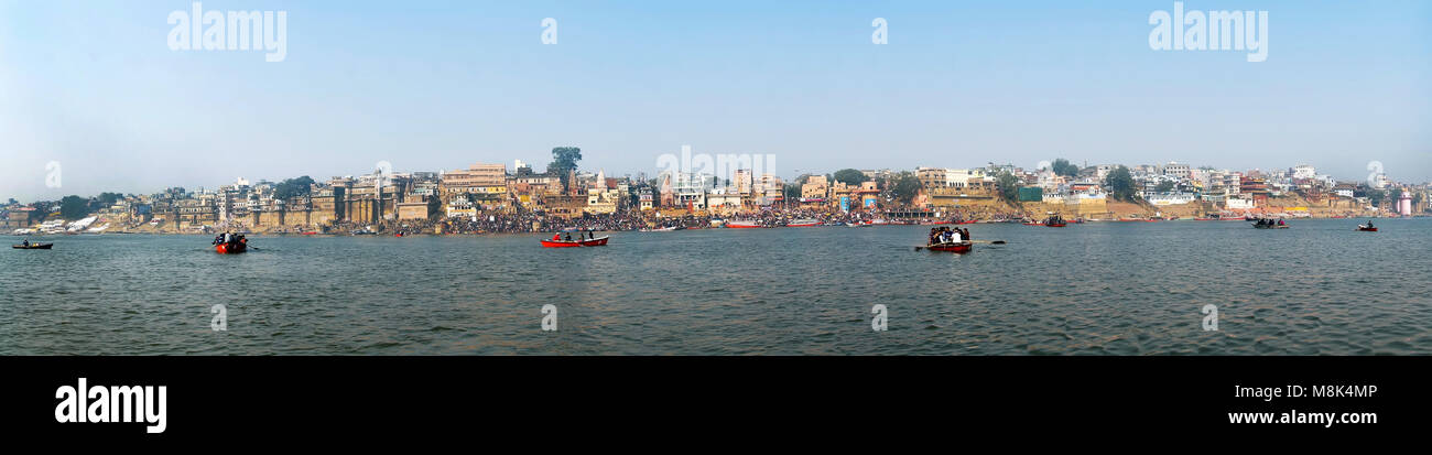 panorama of the waterfront city of Varanasi taken in India Stock Photo ...