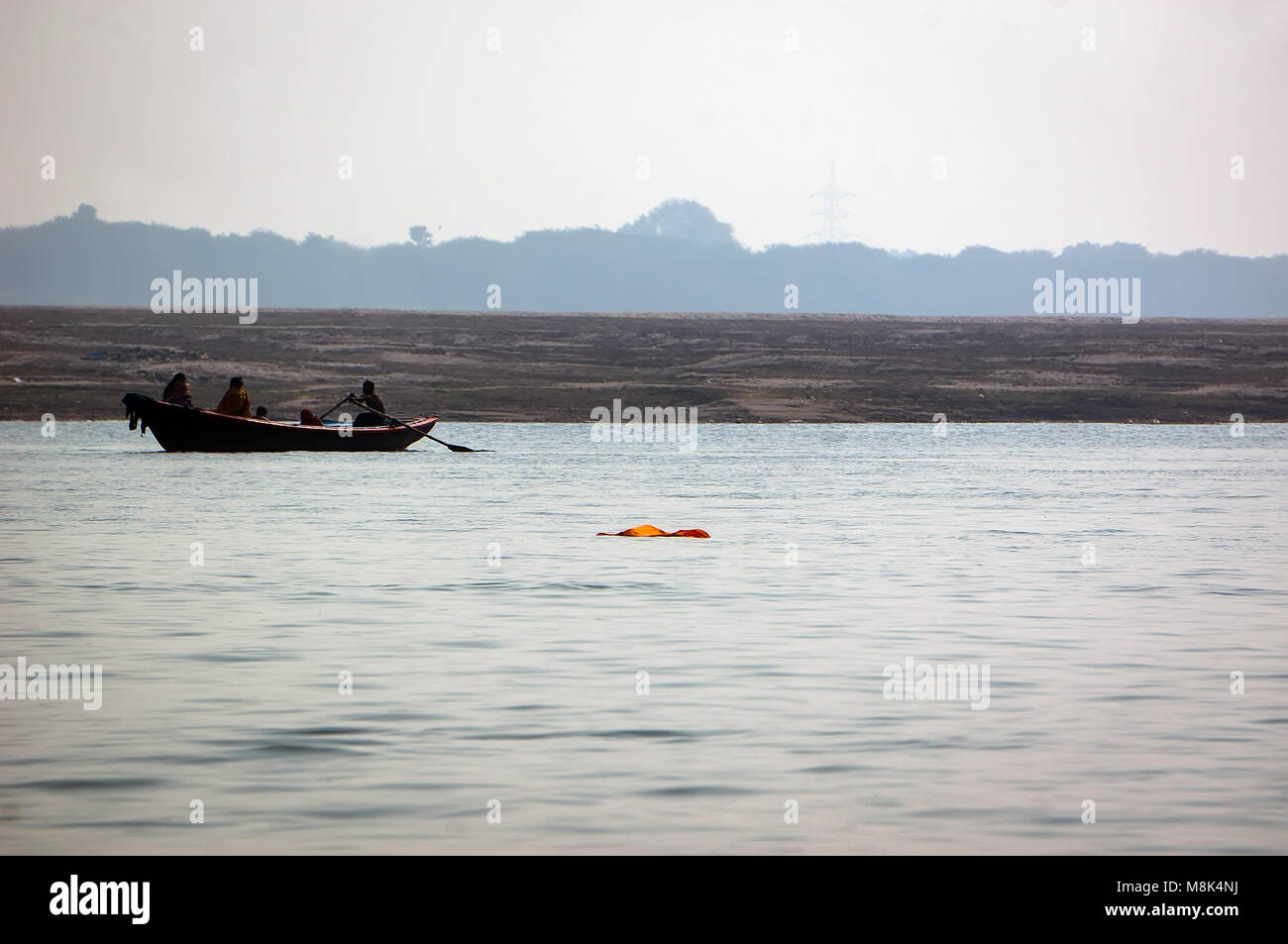 The body floating in the river Ganges in the Holy city of Varanasi ...