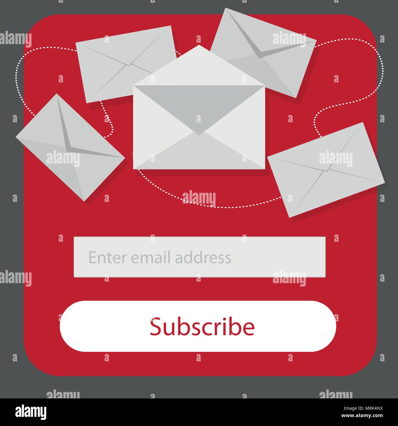 Light Subscribe to newsletter form in red,grey and whitte colors ...