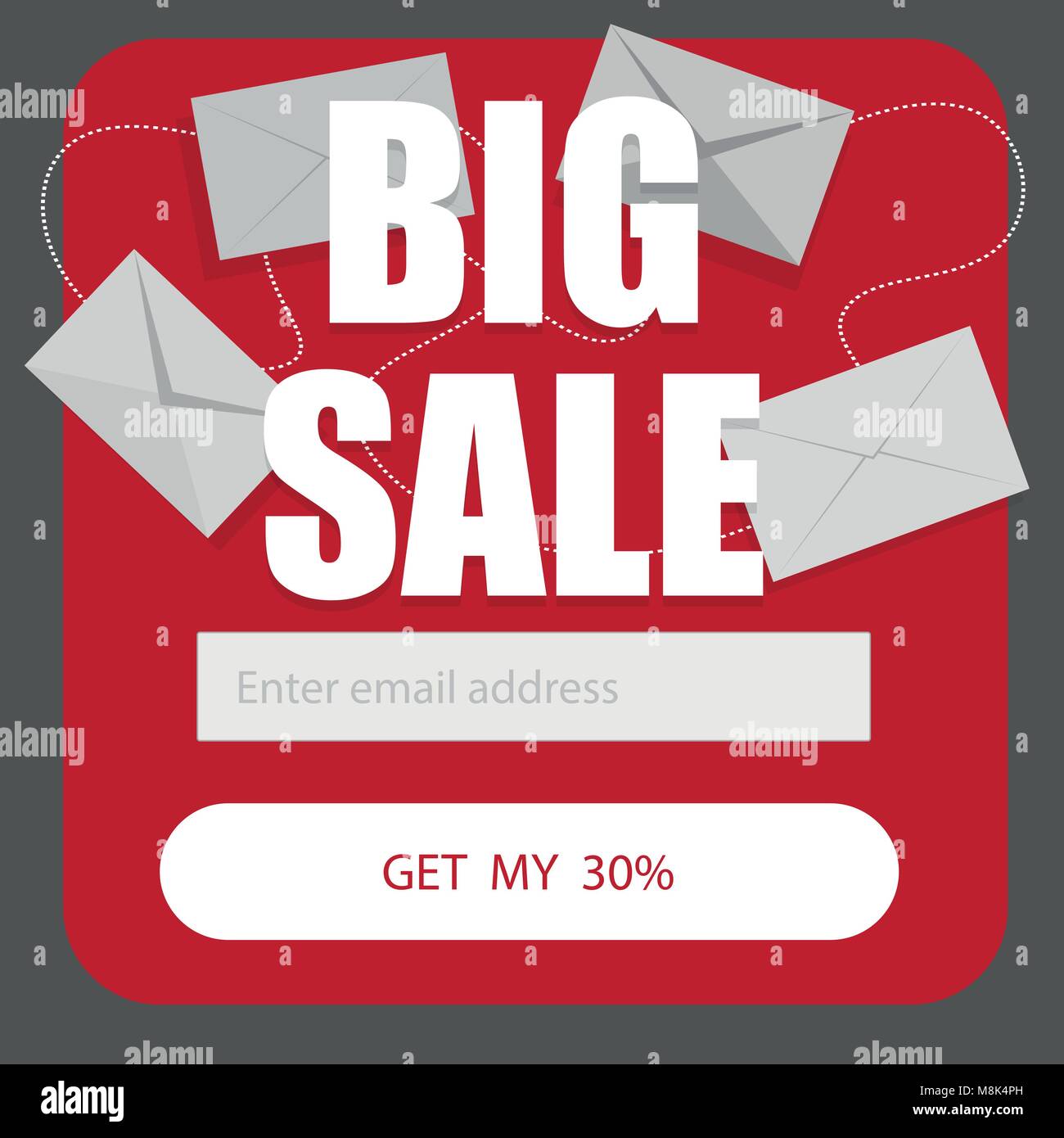 Vector template - email subscribe form on a white background. Big sale ...