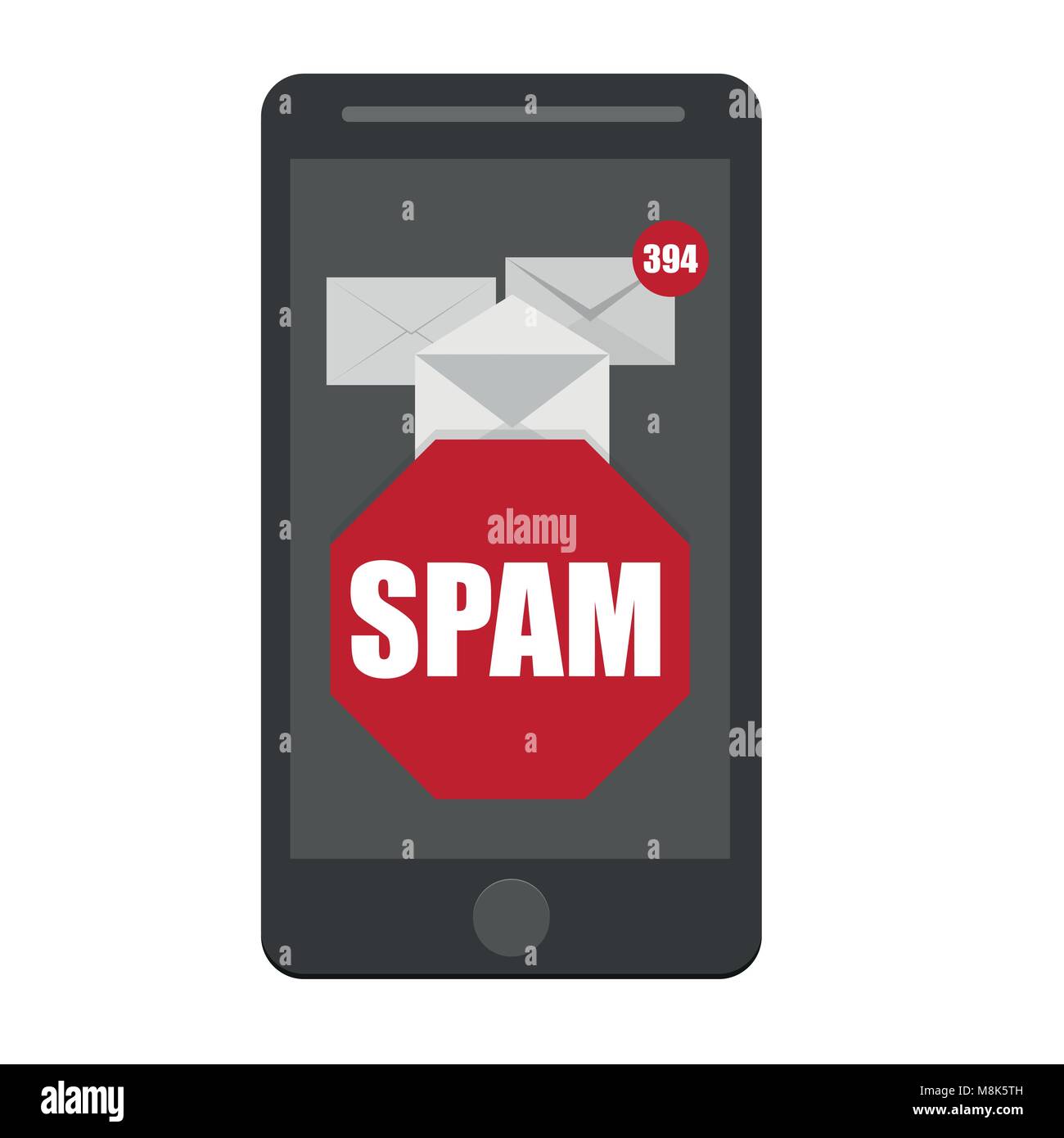 Vector illustration of spam envelope icon with counter and red sign on ...