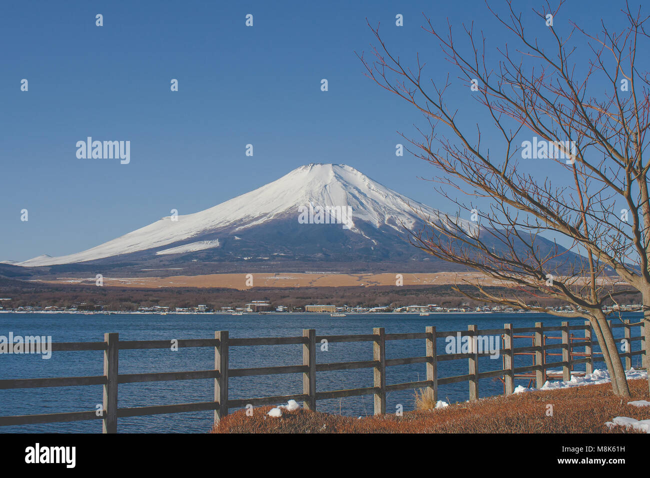 Beautiful landscape view of Fuji mountain or Mt.Fuji covered with white ...