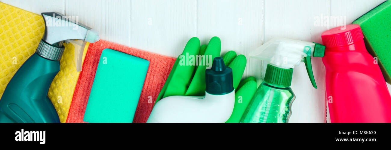 Cleaning products view from above Stock Photo - Alamy