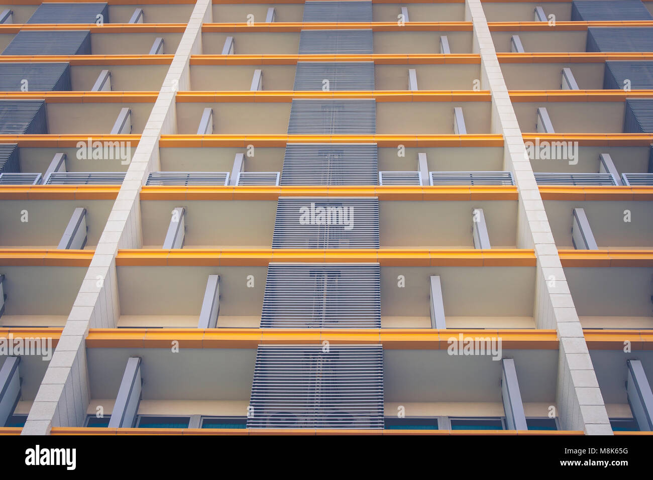 Abstract angle bottom view of front side of residential architecture ...