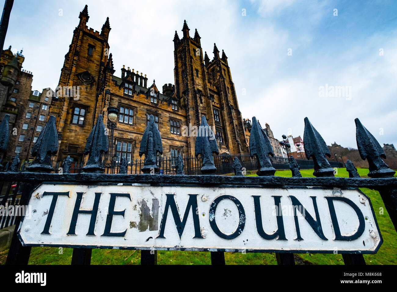 Detail of street sign on The Mound with Edinburgh University new ...