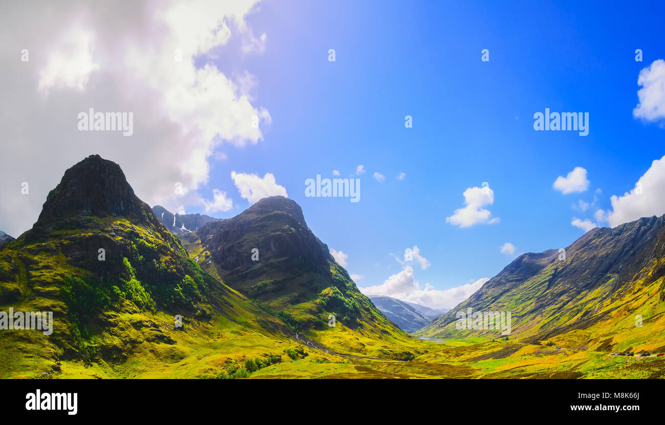 Glencoe or Glen Coe mountains and pass, panoramic view landscape in ...