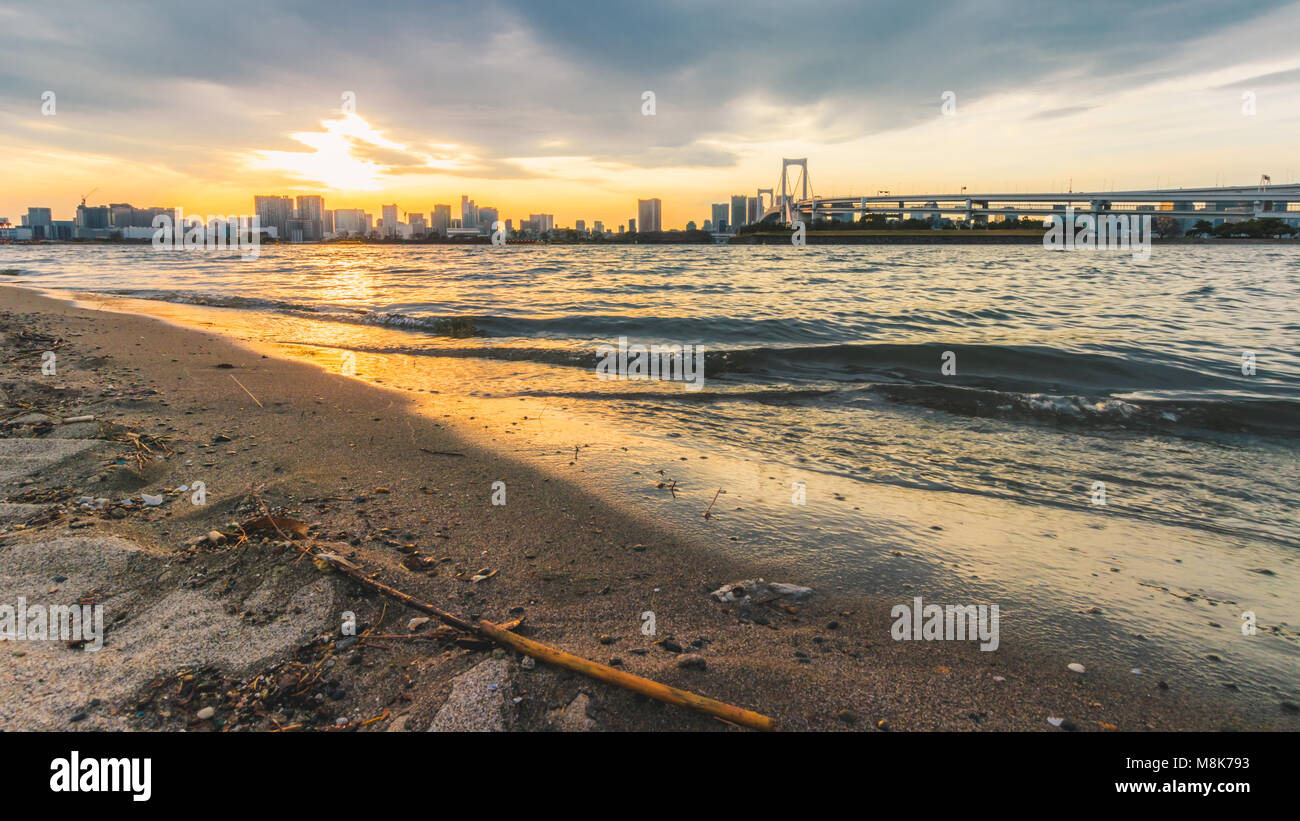 One of the few beaches in the Tokyo area in Japan. The water from ...