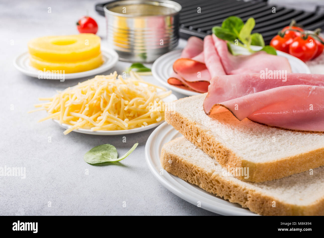 Ingredients for making grilled hawaii toast Stock Photo - Alamy