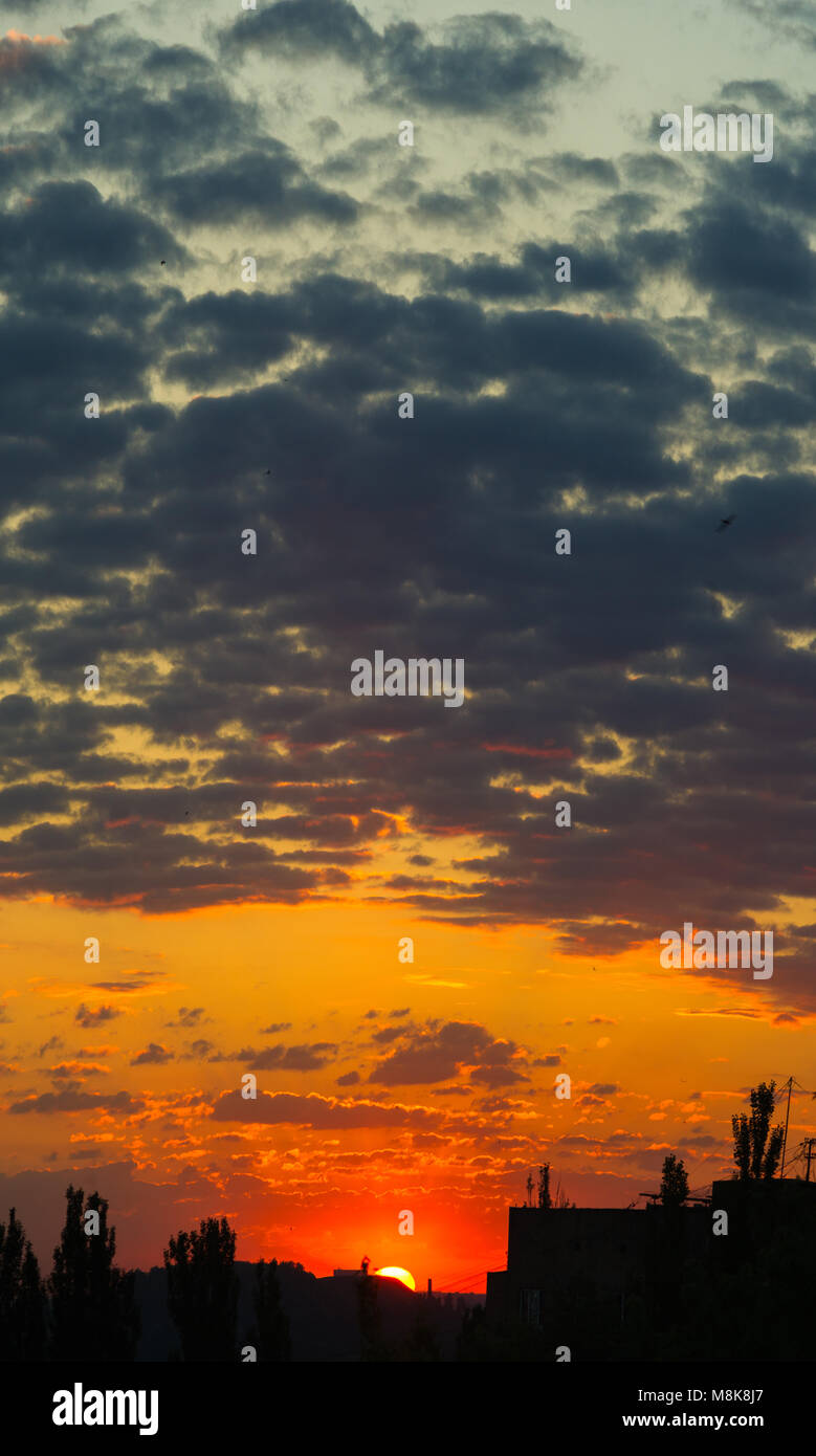 Landscape with dramatic light - beautiful golden sunset with saturated ...