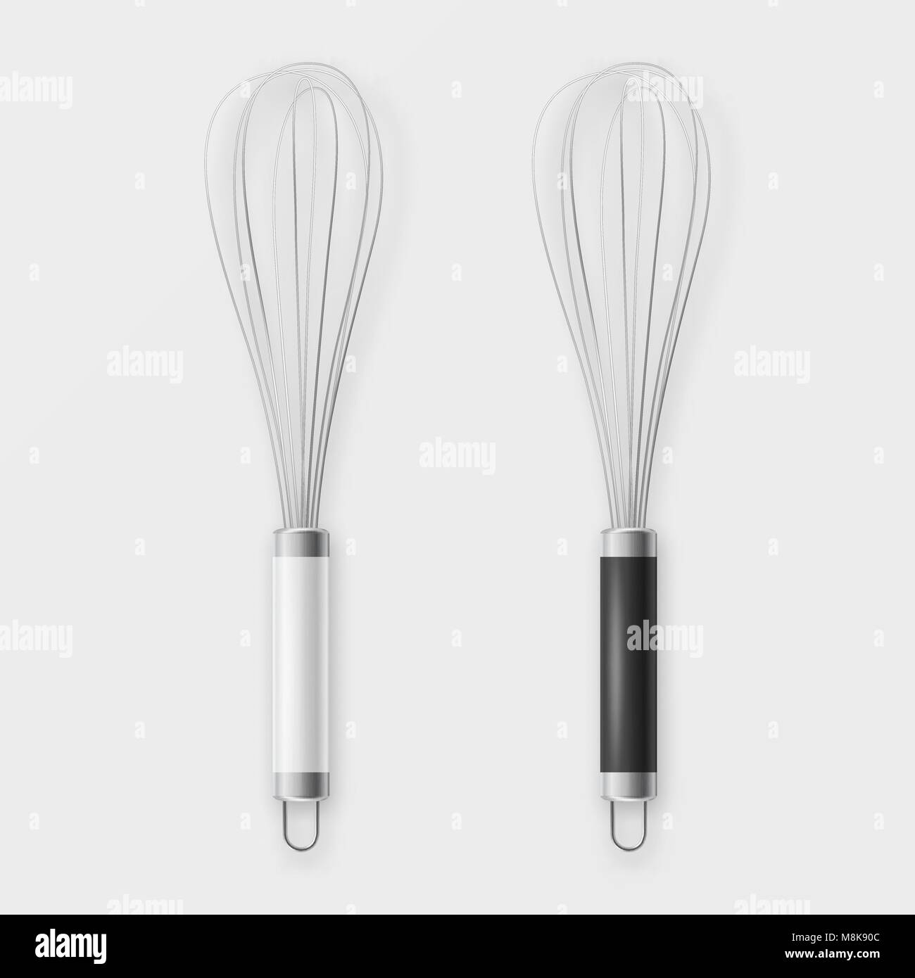 Vector realistic 3D metal wire steel whisk icon set closeup isolated on ...