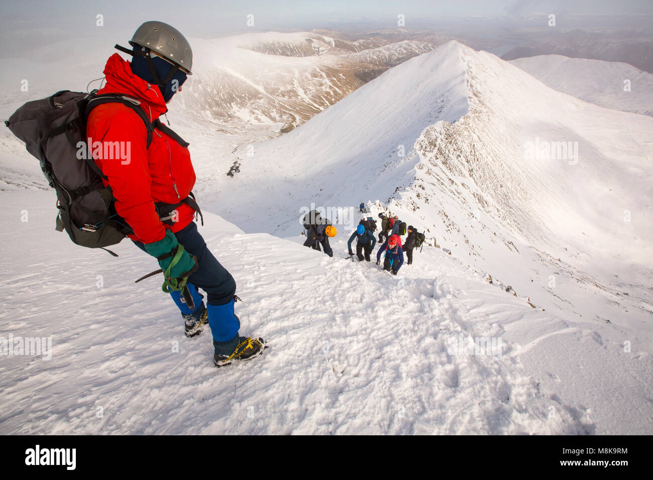 Mountaineers approaching the summit of Helvellyn from Swirral Edge in ...