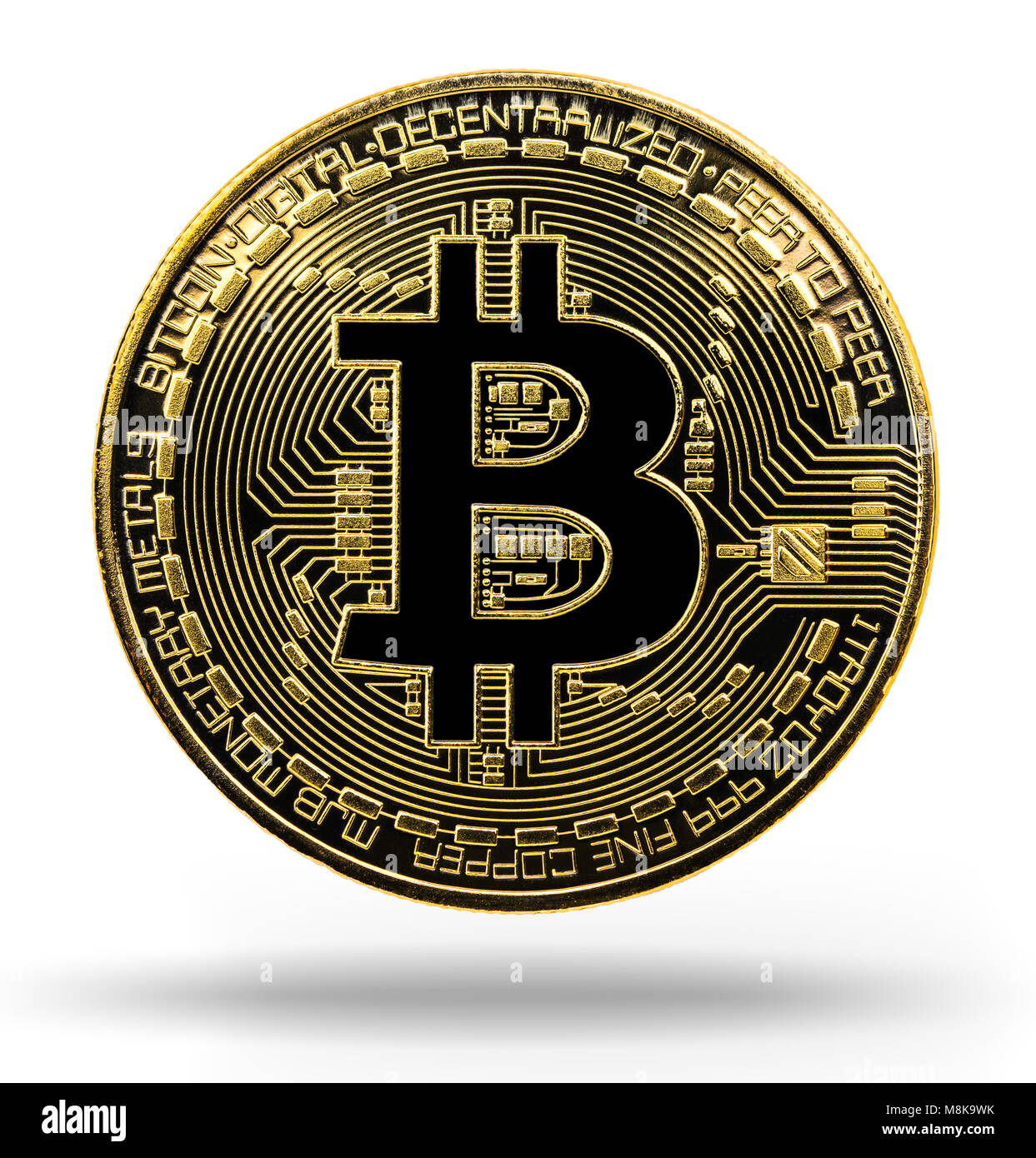 Bitcoin. Physical bit coin. Digital currency. Cryptocurrency. Golden ...