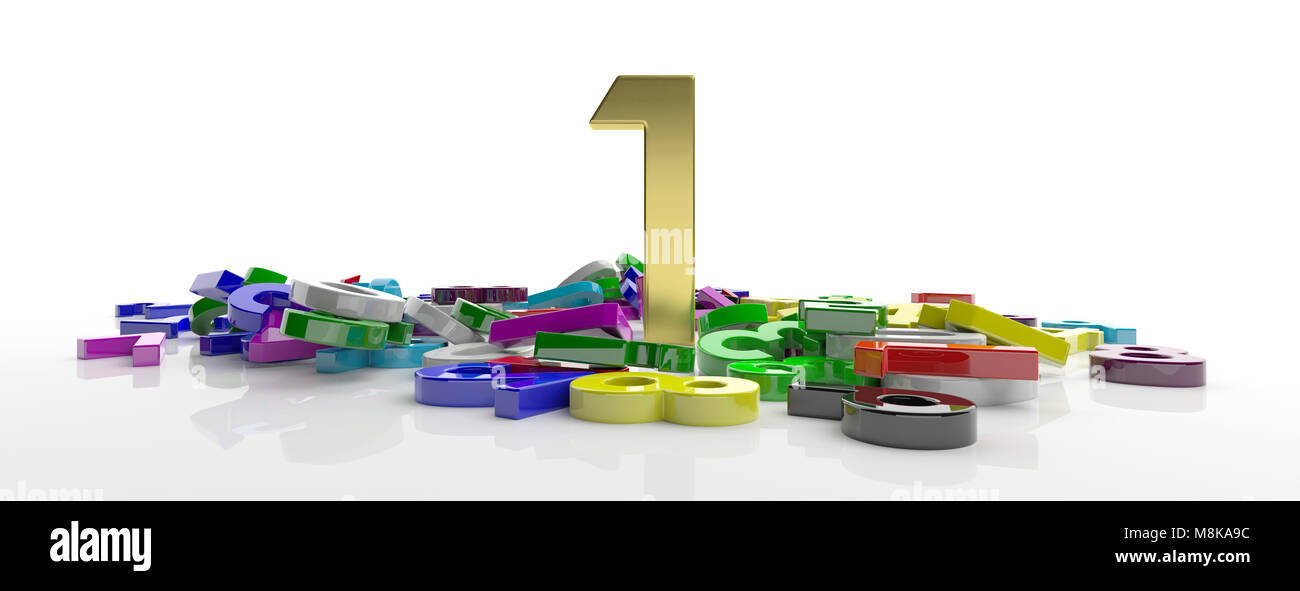 Number one, first place concept. Golden one figure on colorful numbers ...