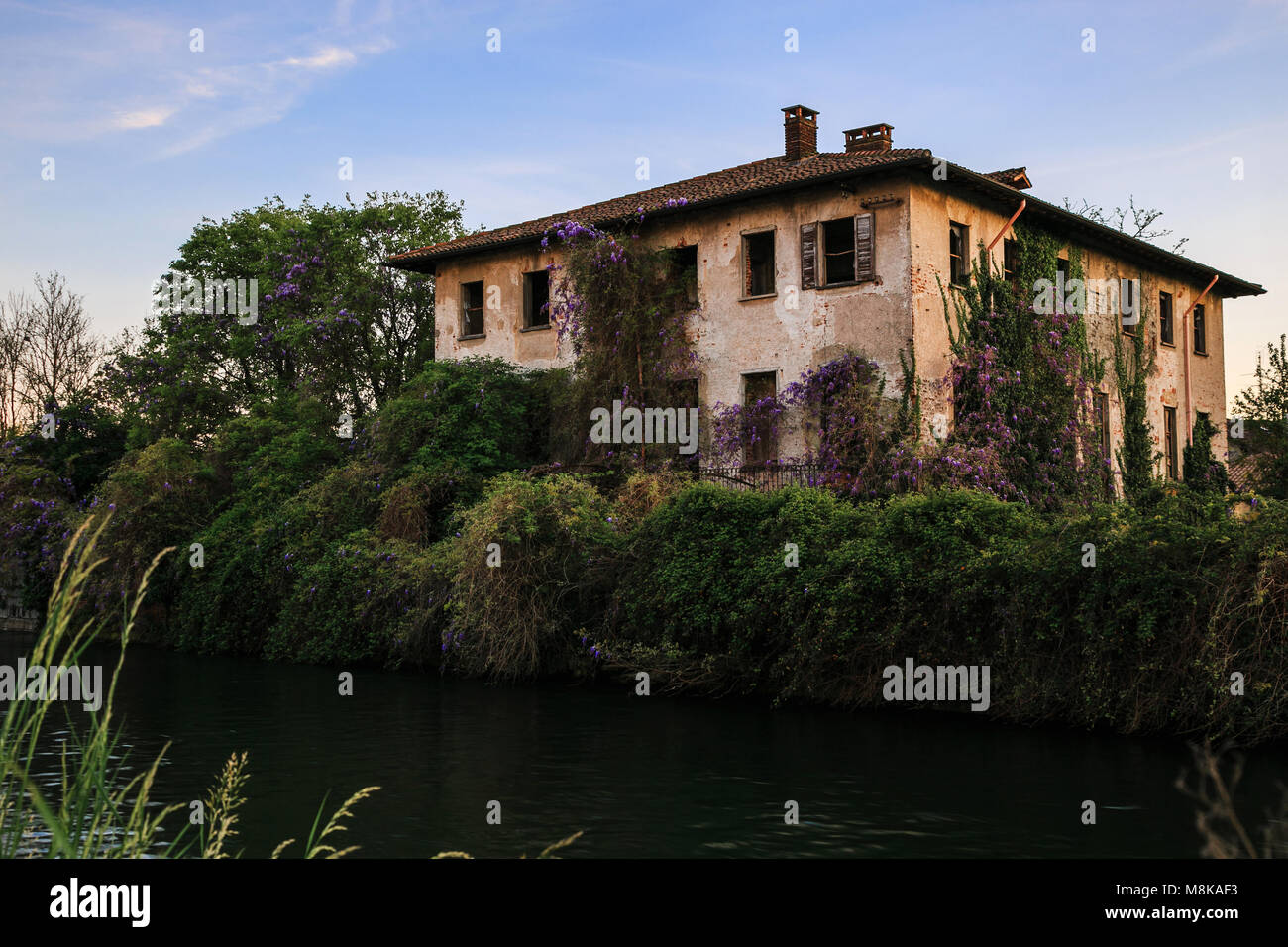 Old italian farmhouse. Ancient ruins on the river coast, Europe Stock ...