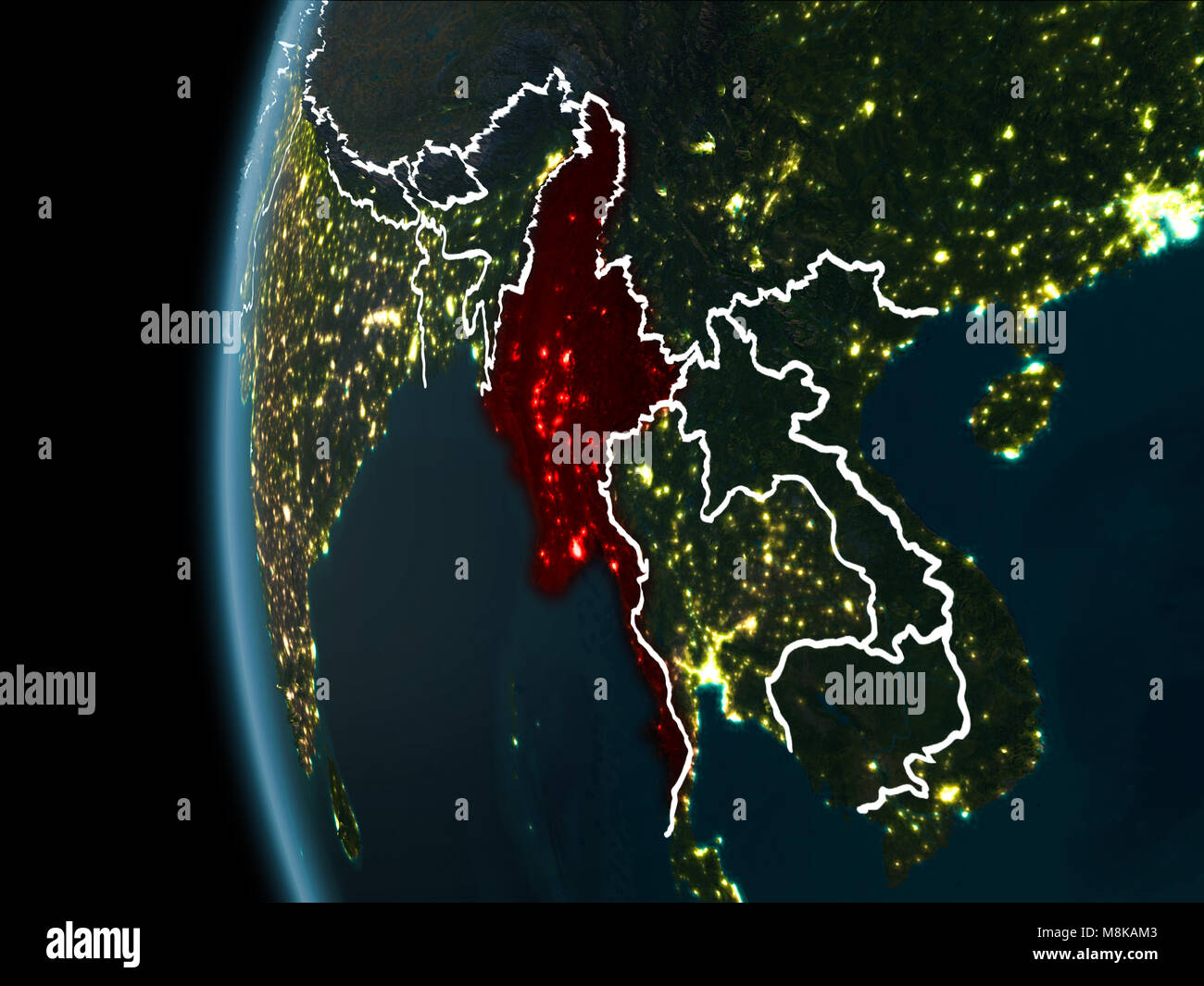 Map myanmar highlighted in red hi-res stock photography and images - Alamy