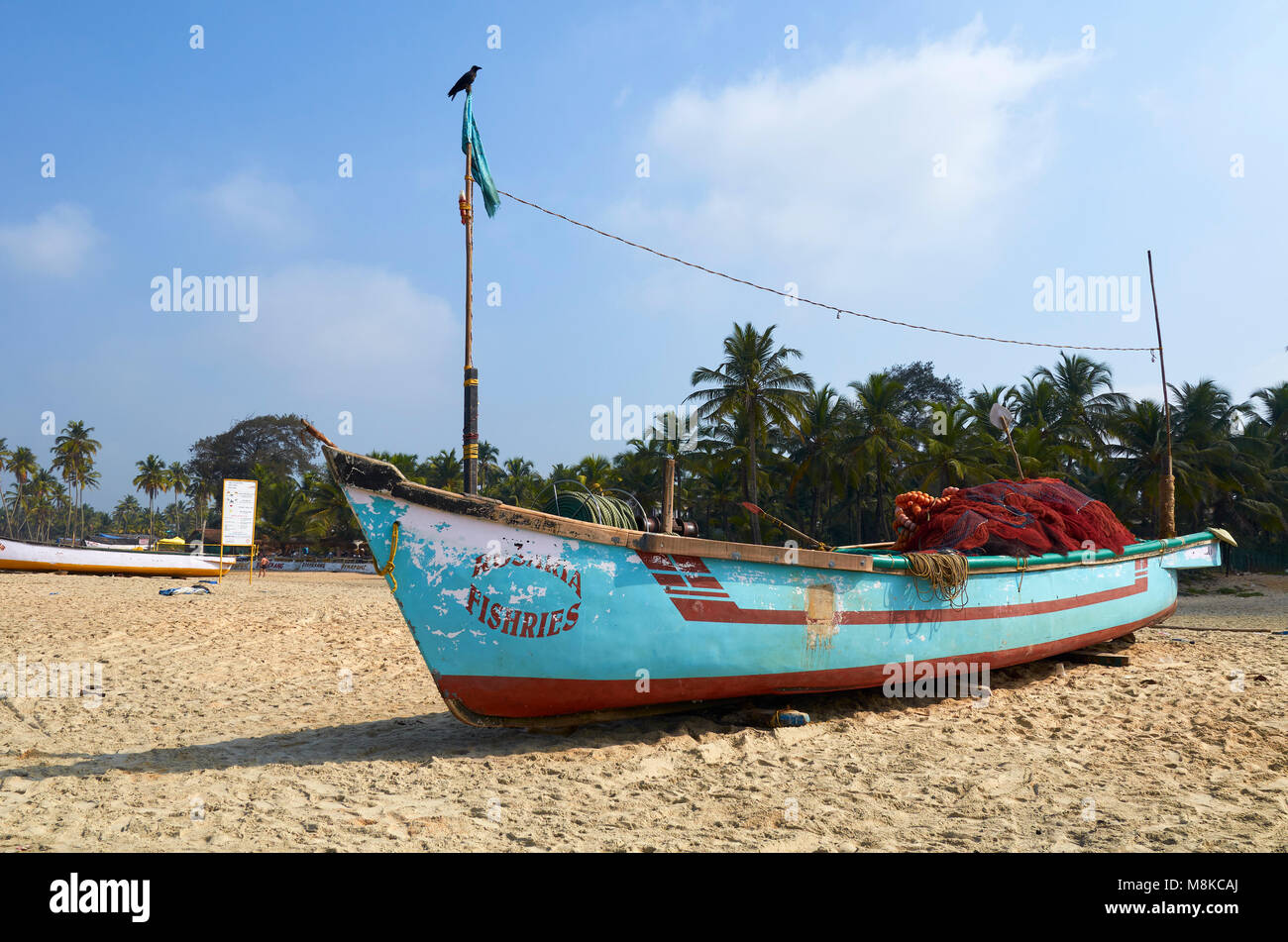 Indian traditional wooden fishing boat, Goa beach, India Stock Photo ...