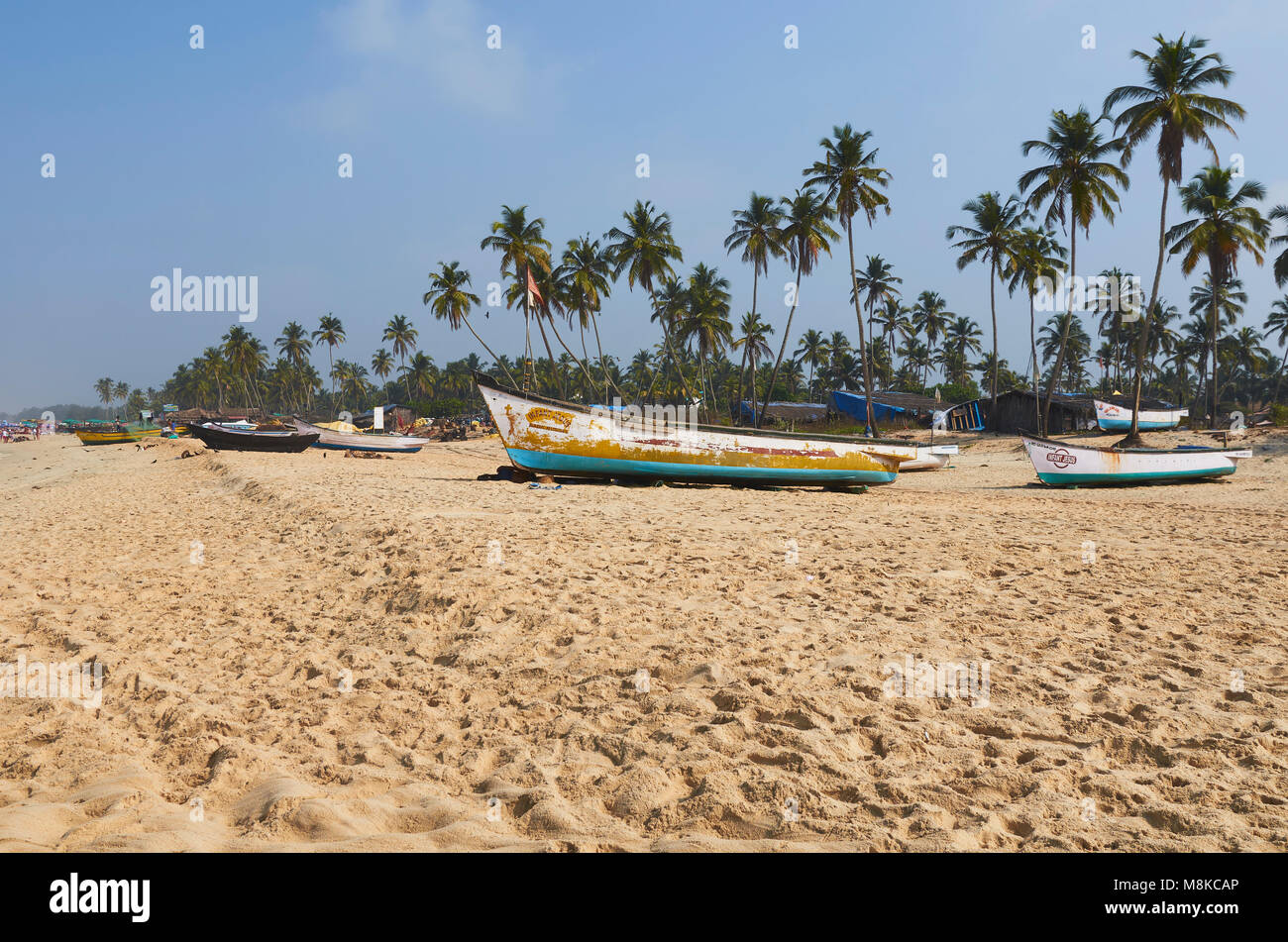 Indian traditional wooden fishing boats, Goa beach, India Stock Photo ...