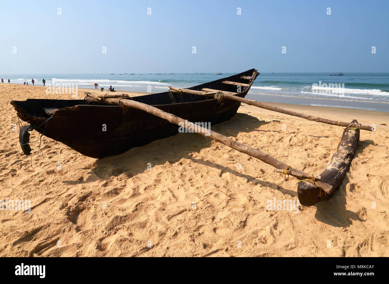 Indian traditional wooden fishing boat, Goa beach, India Stock Photo ...