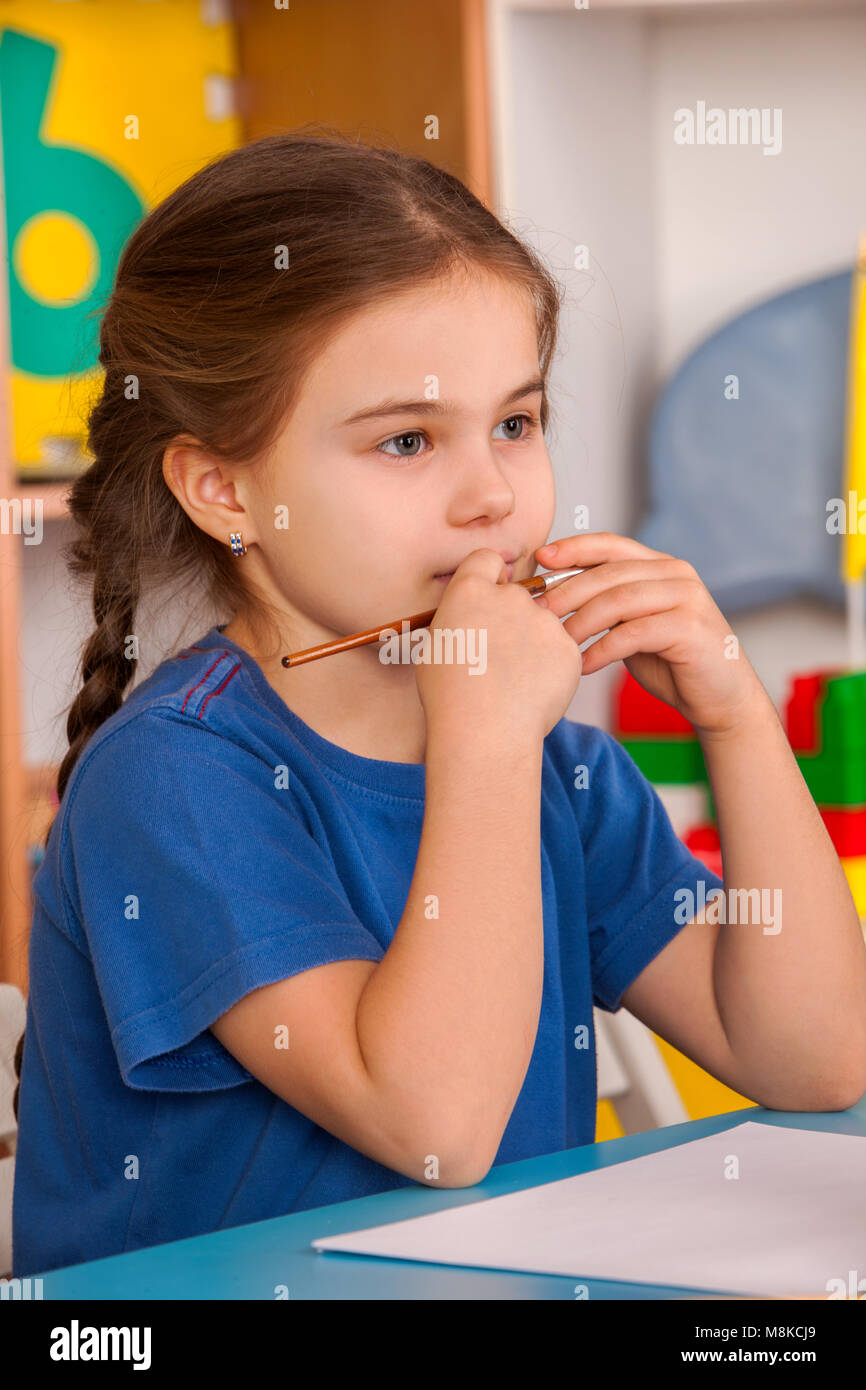 Small students children painting in art school class Stock Photo - Alamy