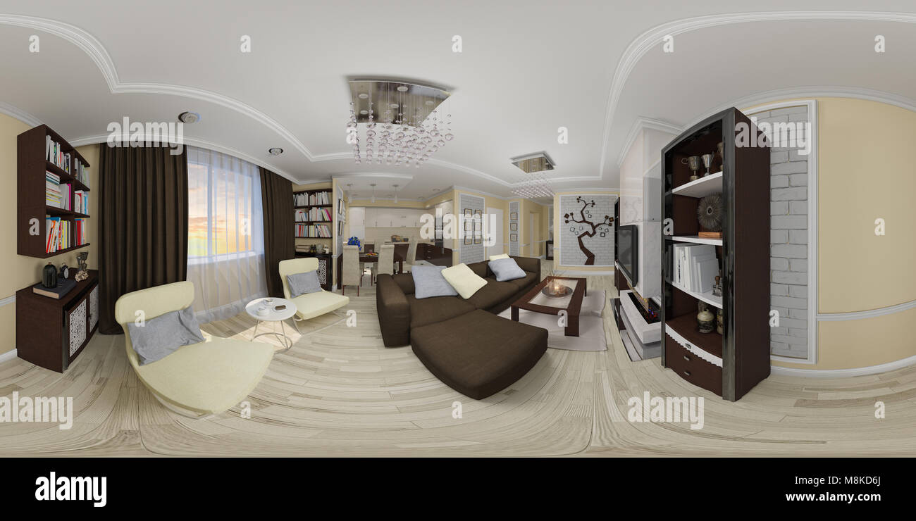 3d render 360 panorama living hi-res stock photography and images - Alamy