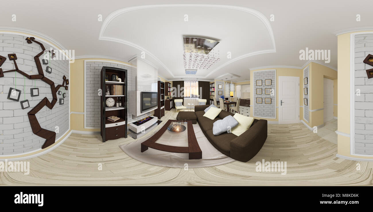 3d illustration spherical 360 seamless panorama of living room a Stock ...