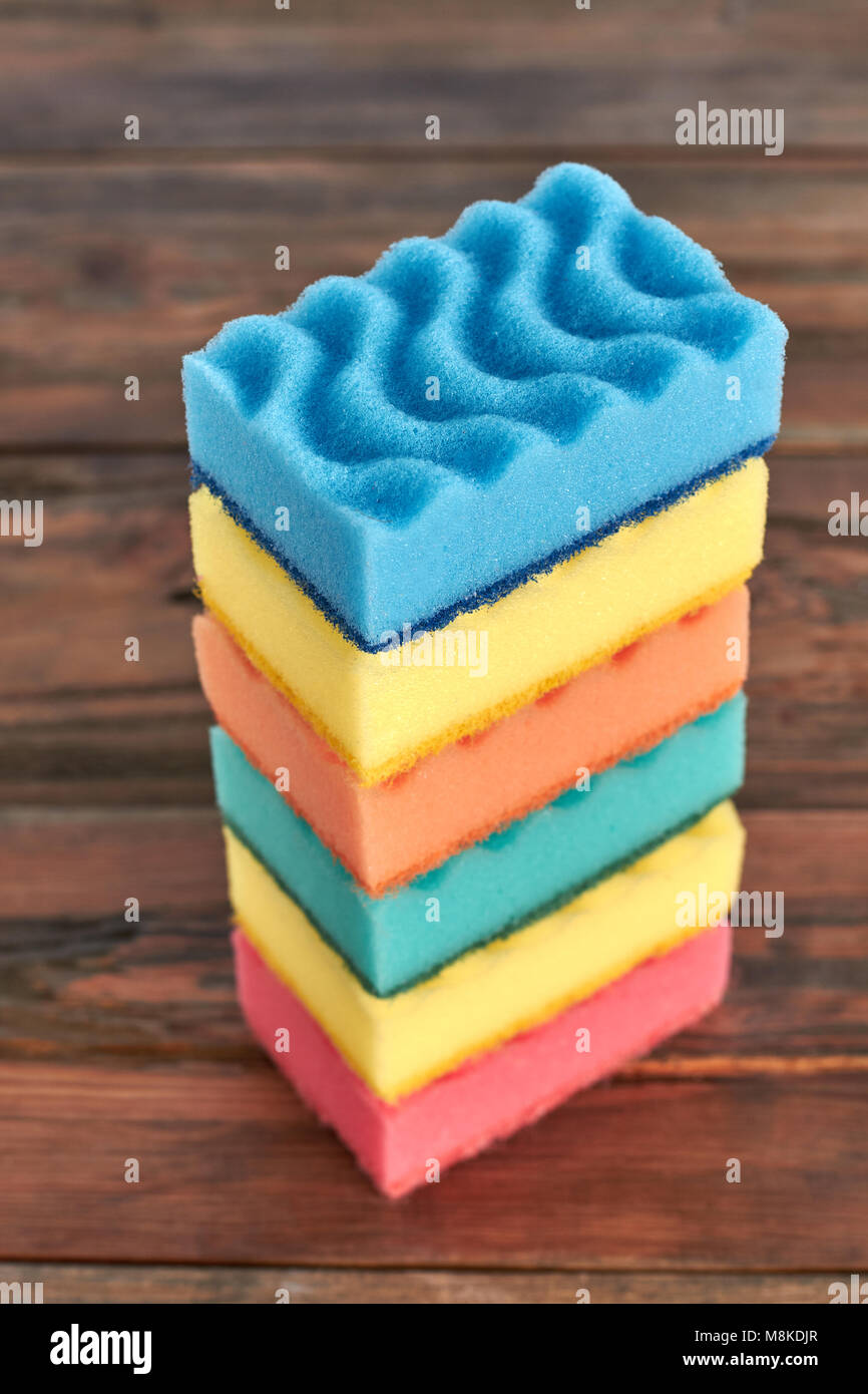 Stack of multicolored kitchen sponges Stock Photo - Alamy