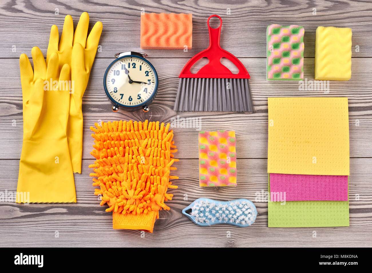 Spring cleaning background with supplies Stock Photo - Alamy